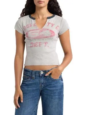 BDG URBAN OUTFITTERS Faded Graphic V-neck Baby Tee - Grey