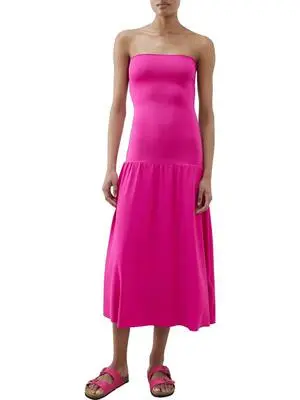 Mango Strapless Drop Waist Midi Dress - Fuchsia