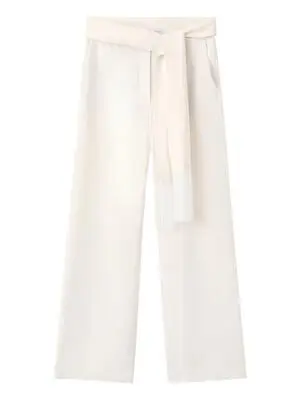 Mango Belted Straight Leg Tailored Pants - Ecru