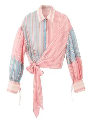 Mango Striped Tie Hem Shirt - Blue