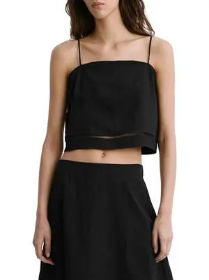 Mango Cutwork Trim Crop Top - Black