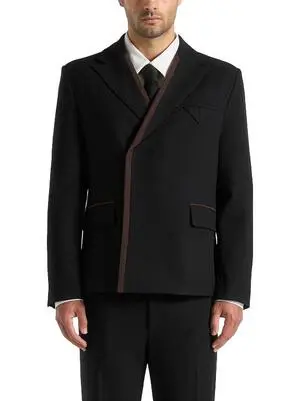 Manière De Voir Alec Double Breasted Suit Jacket With Contrast Lapel - Black