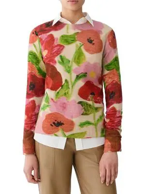 LAFAYETTE 148 NEW YORK Lafayette 148 New York Blossom Print Cashmere Crewneck Sweater