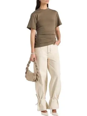 Manière De Voir Asymmetrical Ruched Cotton T-shirt - Olive