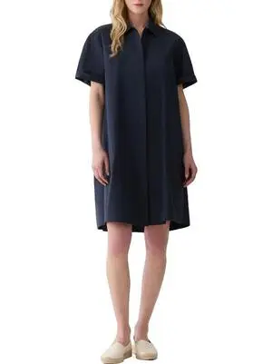 Lafayette 148 New York Pleated Organic Cotton Poplin Shirtdress - Ink