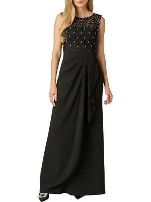 Adrianna Papell Beaded Jersey Gown - Black