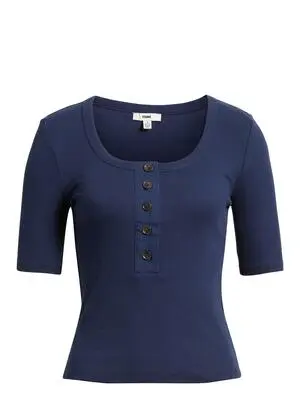MAVI Scoop Neck Henley Tee - Black Iris