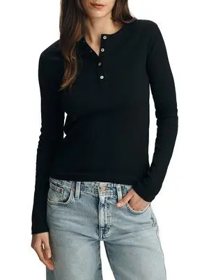 MAVI Stretch Cotton Rib Henley - Black