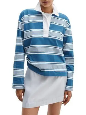 Rag & Bone Rag & Bone Kelly Striped Long Sleeve Cotton Polo Blue Multi