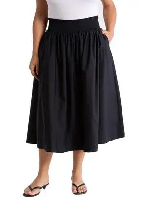 Nordstrom Smocked Waist Pleated Midi Skirt - Black