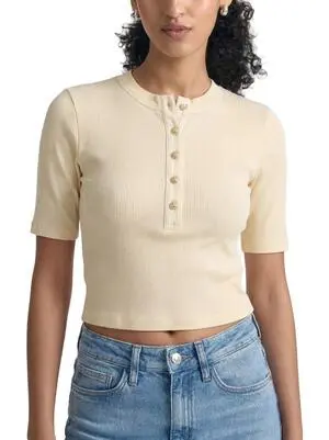 Brooklyn Industries Cropped Ribbed Henley Top - Transparent Yellow