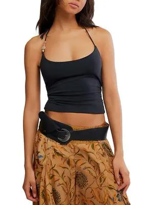 Free People Toni Beaded Ruched Halter Top - Black
