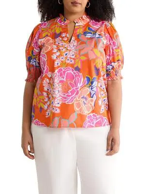 SUGARLIPS Reign Floral Cotton Puff Sleeve Top - Orange-multi