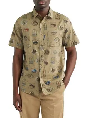Pendleton Shoreline Short Sleeve Cotton Button-up Shirt - Icon Patch Olive