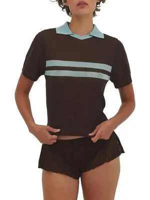 FIND ME NOW Contrast Stripe Polo Sweater - Cocoa
