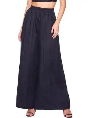 Susana Monaco Wide Leg Linen Pants With Tie Waist - Midnight