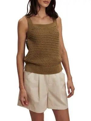 Varley Ebden Square Neck Pointelle Cotton Tank - Golden Olive