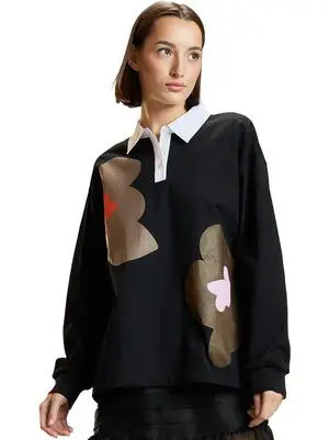 Cynthia Rowley Printed Cotton Rugby Shirt - Black