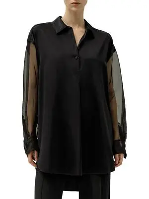 Lilysilk Silk Blouse With Organza Sleeves - Black