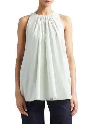 Loulou De Saison Sleeveless Pleated Neck Cotton & Silk Voile Top - Mist