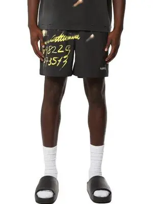 PURPLE BRAND Graphic Water-repellent Shorts - Black