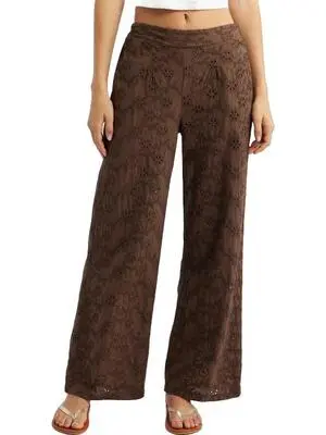 Deluc Cotton Eyelet Wide Leg Pants - Chocolate