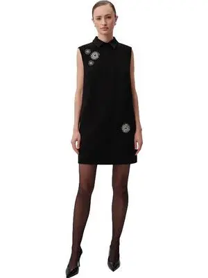EXQUISE Sleeveless Shirt Collar Dress - Black