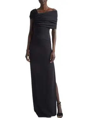 Oscar De La Renta Draped Sleeve Stretch Cady Gown - Black