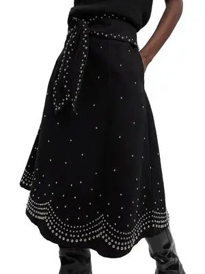 KAREN MILLEN Karen Millen Studded Tie Belt Midi Skirt
