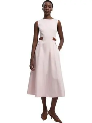 Karen Millen Petite Tailored Linen Full Midi Dress - Blush