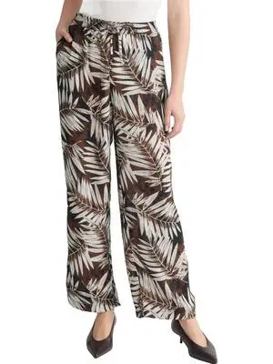 Jones New York Wide Leg Tropical Print Drawstring Pants - Fudge Multi