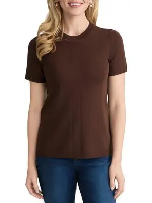 Jones New York Short Sleeve Ribbed Sweater - Fudge