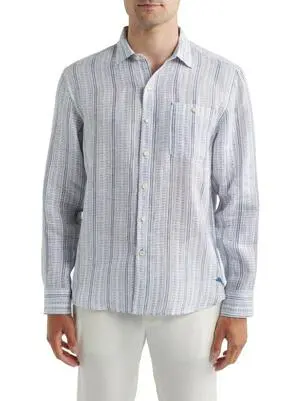 Tommy Bahama Blue Royal Stripe Linen Button-up Shirt - Infinity Sky