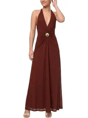 Rachel Rachel Roy Sabella Mesh Halter Maxi Dress - Dark Red
