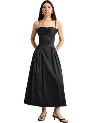WAREHOUSE Dropped Waist Ruched Bust Midi Dress - Black
