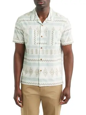DARK SEAS Palmetto Geo Pattern Cotton Camp Shirt - Off-white/blue