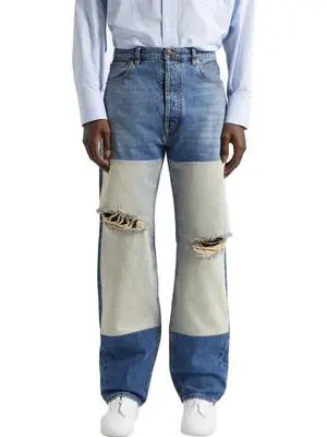 MAISON MARGIELA Ripped Paneled Straight Leg Jeans - Medium Blue