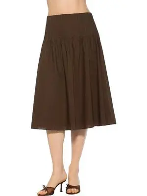 ALEXIA ADMOR Alexia Admor Esme Pintuck Waist Full Poplin Midi Skirt Brown