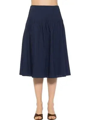 ALEXIA ADMOR Alexia Admor Esme Pintuck Waist Full Poplin Midi Skirt Navy