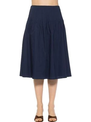 ALEXIA ADMOR Alexia Admor Esme Pintuck Waist Full Poplin Midi Skirt Navy