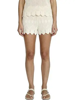 Vero Moda Pointelle Knit Scalloped Hem Mini Shorts - Birch