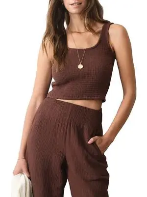 Marine Layer Smocked Crop Tank - Chocolate