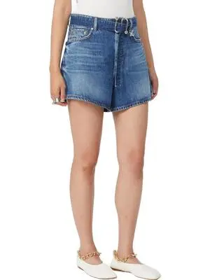 Sportmax Fiesta High Waist Belted Denim Shorts - Midnight Blue