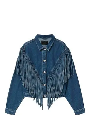 ALLSAINTS Marlene Fringed Denim Jacket - Blue