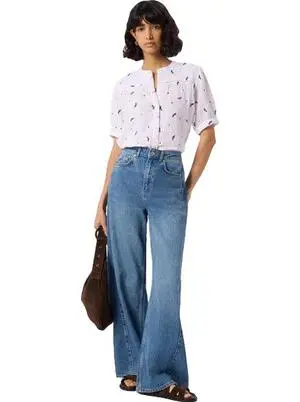 Whistles Embroidered Cotton Frill Top - Ivory/multi