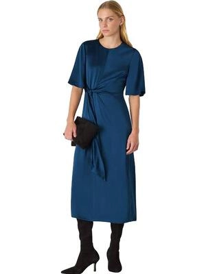 Whistles Satin Knot Waist Midi Dress - Blue
