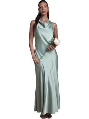 OASIS Cowl Halterneck Satin Maxi Dress - Sage