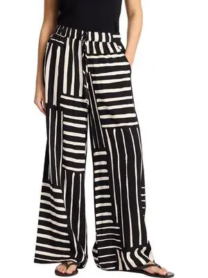ALBARAY Patchwork Stripe Wide Leg Trousers - Black