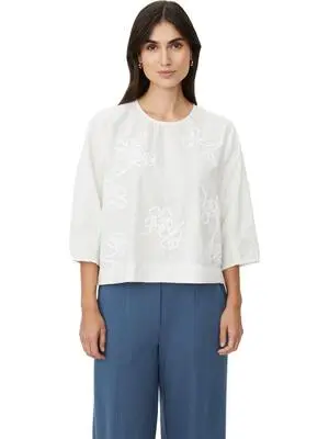 MASAI COPENHAGEN Embroidered Cotton Blouse - Jet Stream
