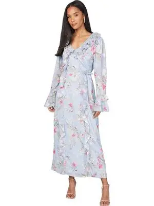 WALLIS Floral Ruffle Belted Midaxi Dress - Blue